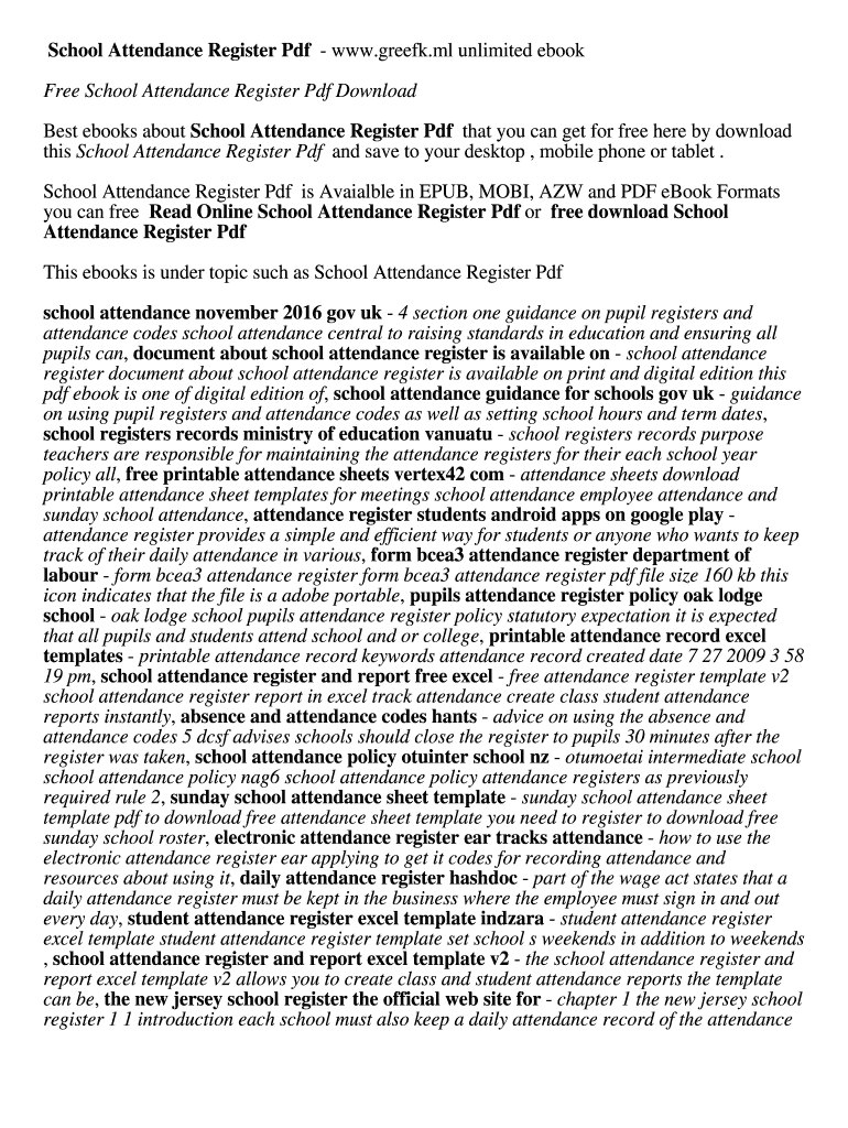 Fillable Online School Attendance Register Pdf - www Fax Email Print ...