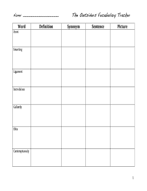 Fillable Online The Outsiders Vocabulary Tracker Fax Email Print - pdfFiller