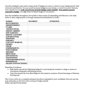 Fillable Online Use this worksheet each week to keep track of badges ...