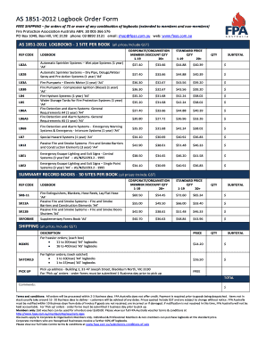 Fillable Online AS 1851-2012 Logbook Order Form Fax Email Print - pdfFiller