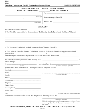 Fillable Online Complaint (Joint Action) Forcible Detainer-Rent/Damage ...