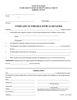 Fillable Online COMPLAINT IN FORCIBLE ENTRY & DETAINER Fax Email Print ...