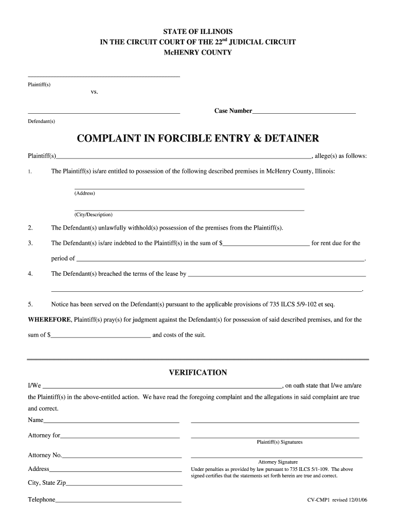 Fillable Online COMPLAINT IN FORCIBLE ENTRY & DETAINER Fax Email Print ...