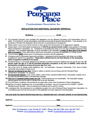 Fillable Online APPLICATION FOR ADDITIONAL OCCUPANT APPROVAL Fax Email ...