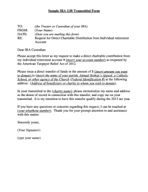Fillable Online Sample IRA Gift Transmittal Form Fax Email Print ...