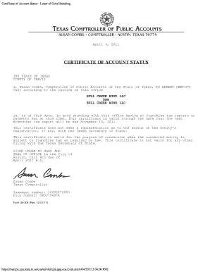 Fillable Online CERTIFICATE OF ACCOUNT STATUS Fax Email Print - pdfFiller