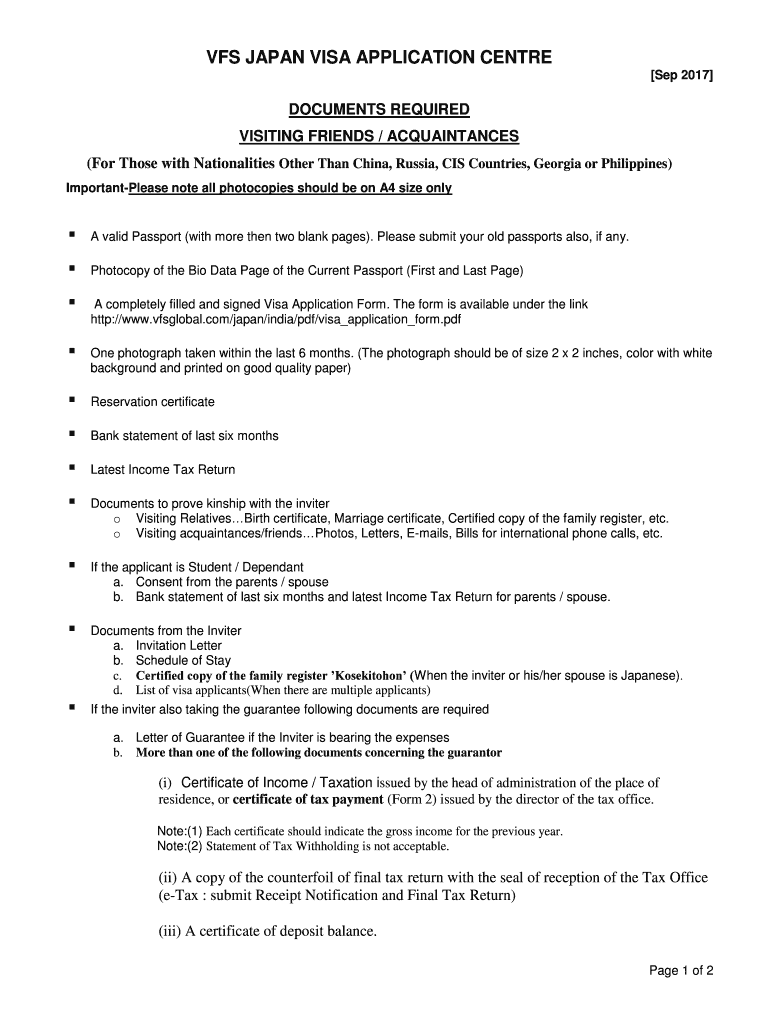 Fillable Online Japan Visa Information in India - VFS Global Fax Email ...