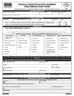 Fillable Online (VIN) INSPECTION FORM Clear Form Fax Email Print ...