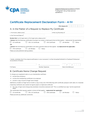 Fillable Online Certificate Replacement Declaration Form - 4-1H Fax ...