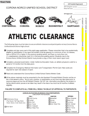 Fillable Online ATHLETIC CLEARANCE Fax Email Print - pdfFiller