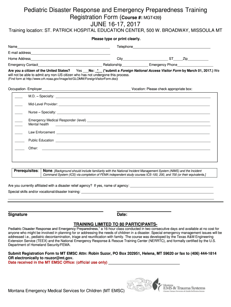 Fillable Online Pediatric Disaster Response and Emergency Preparedness Training Fax Email Print ...