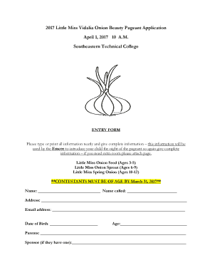 Fillable Online 2017 Little Miss Vidalia Onion Beauty Pageant ...