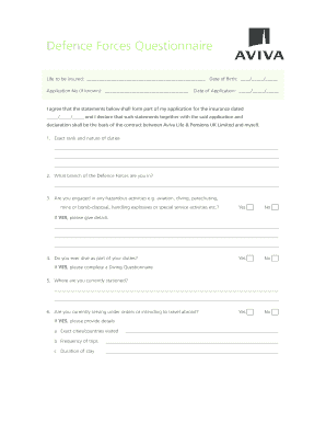 Fillable Online Defence Forces Questionnaire Fax Email Print - pdfFiller