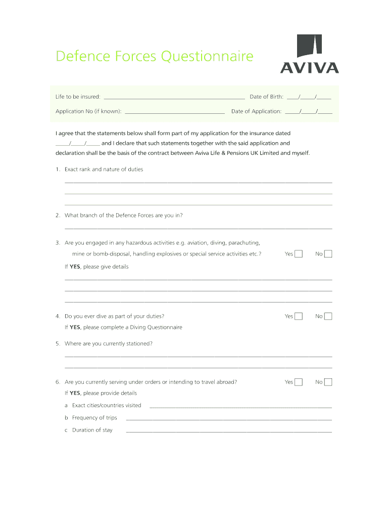Fillable Online Defence Forces Questionnaire Fax Email Print - pdfFiller