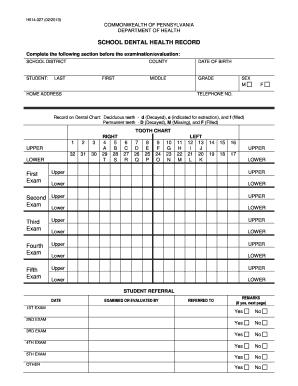 Fillable Online SCHOOL DENTAL HEALTH RECORD Fax Email Print - pdfFiller