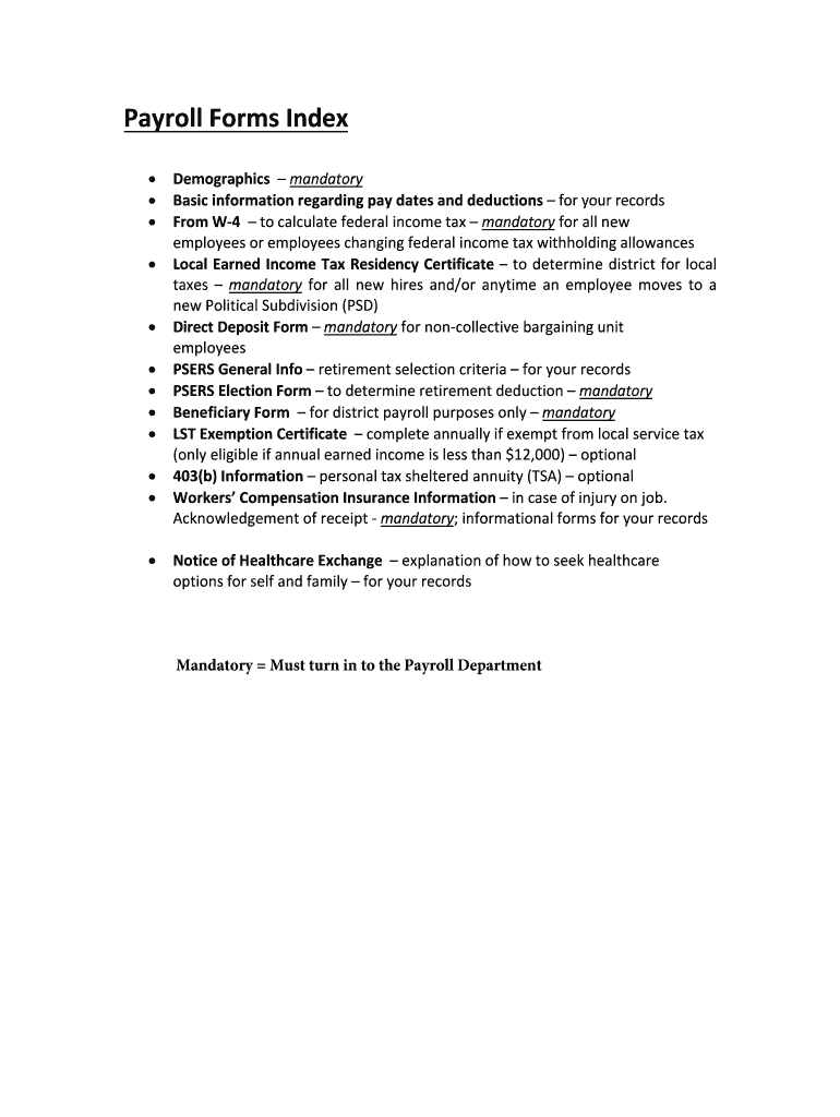 Fillable Online Employee Payroll Forms - Franklin Regional School ...