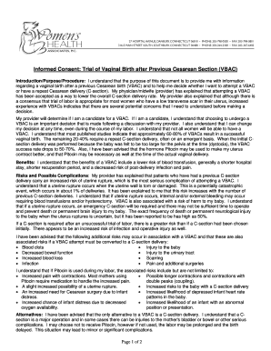 Fillable Online Informed Consent: Trial of Vaginal Birth after Previous ...