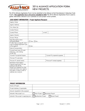 Fillable Online 2016 ALLIANCE APPLICATION FORM Fax Email Print - pdfFiller