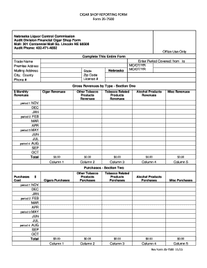 Fillable Online CIGAR SHOP REPORTING FORM Fax Email Print - pdfFiller