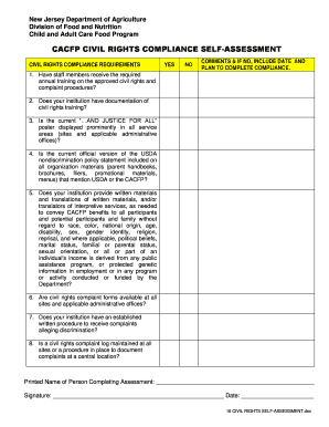 Fillable Online CACFP CIVIL RIGHTS COMPLIANCE SELF-ASSESSMENT Fax Email ...