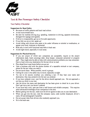 Fillable Online Taxi & Bus Passenger Safety Checklist Fax Email Print ...