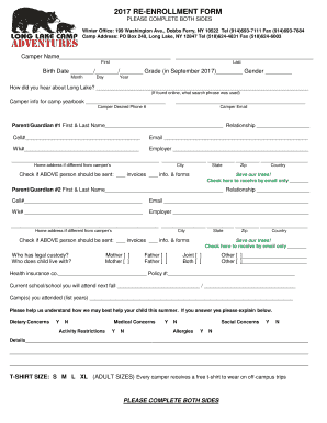 Fillable Online 2017 RE-ENROLLMENT FORM Fax Email Print - pdfFiller