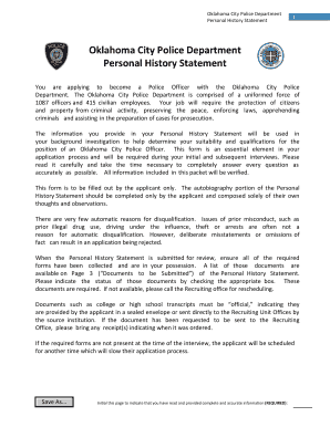 Fillable Online Personal History Statement. Personal History Statement ...