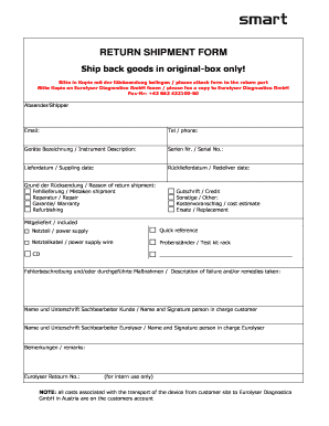 Fillable Online RETURN SHIPMENT FORM Fax Email Print - pdfFiller
