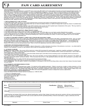 Fillable Online PAW CARD AGREEMENT Fax Email Print - pdfFiller