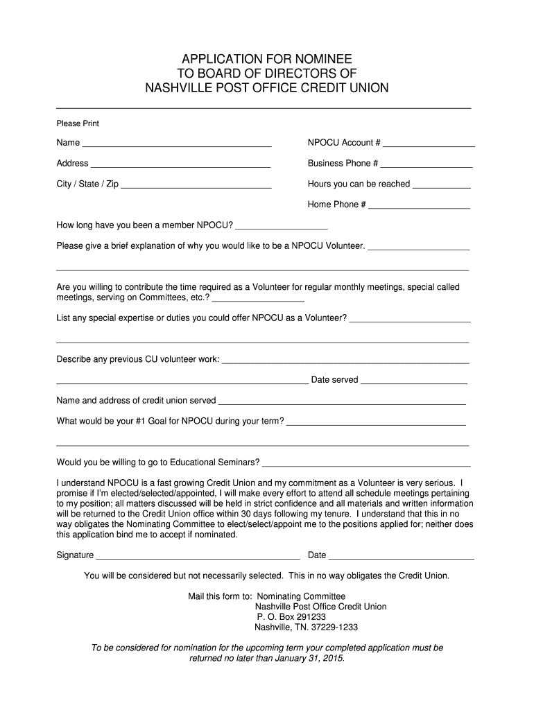Fillable Online APPLICATION FOR NOMINEE Fax Email Print - pdfFiller