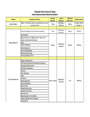 Fillable Online Human Resources Record Retention Schedule Fax Email ...