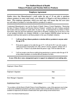 Fillable Online Tobacco - Employee Sales Agreement Fax Email Print ...