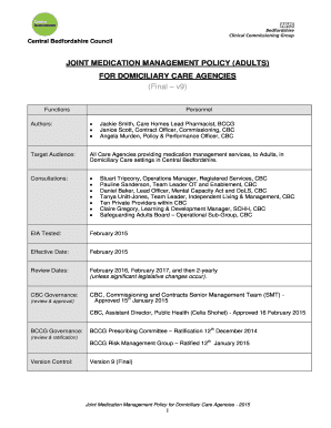 Fillable Online JOINT MEDICATION MANAGEMENT POLICY (ADULTS) Fax Email ...