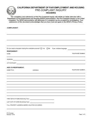 Fillable Online Department of Fair Employment and Housing (DFEH ...