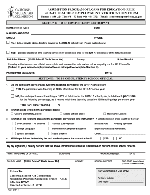 Fillable Online 2016-17 TEACHER EMPLOYMENT VERIFICATION FORM Fax Email ...