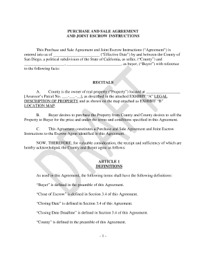 Fillable Online This Purchase and Sale Agreement and Joint Escrow ...