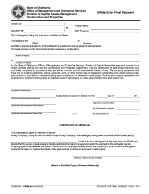Fillable Online Affidavit for Final Payment Fax Email Print - pdfFiller