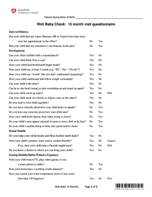 Fillable Online Well Baby Check: 15 month visit questionnaire Fax Email ...