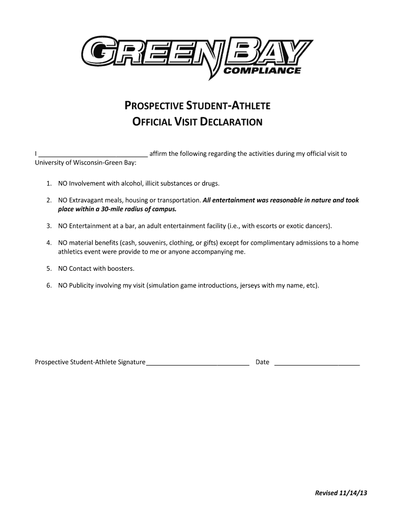 Fillable Online OFFICIAL VISIT DECLARATION Fax Email Print - pdfFiller