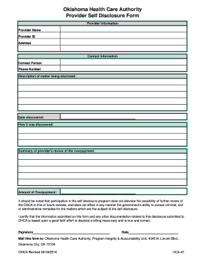 Fillable Online Provider Self Disclosure Form Fax Email Print - pdfFiller