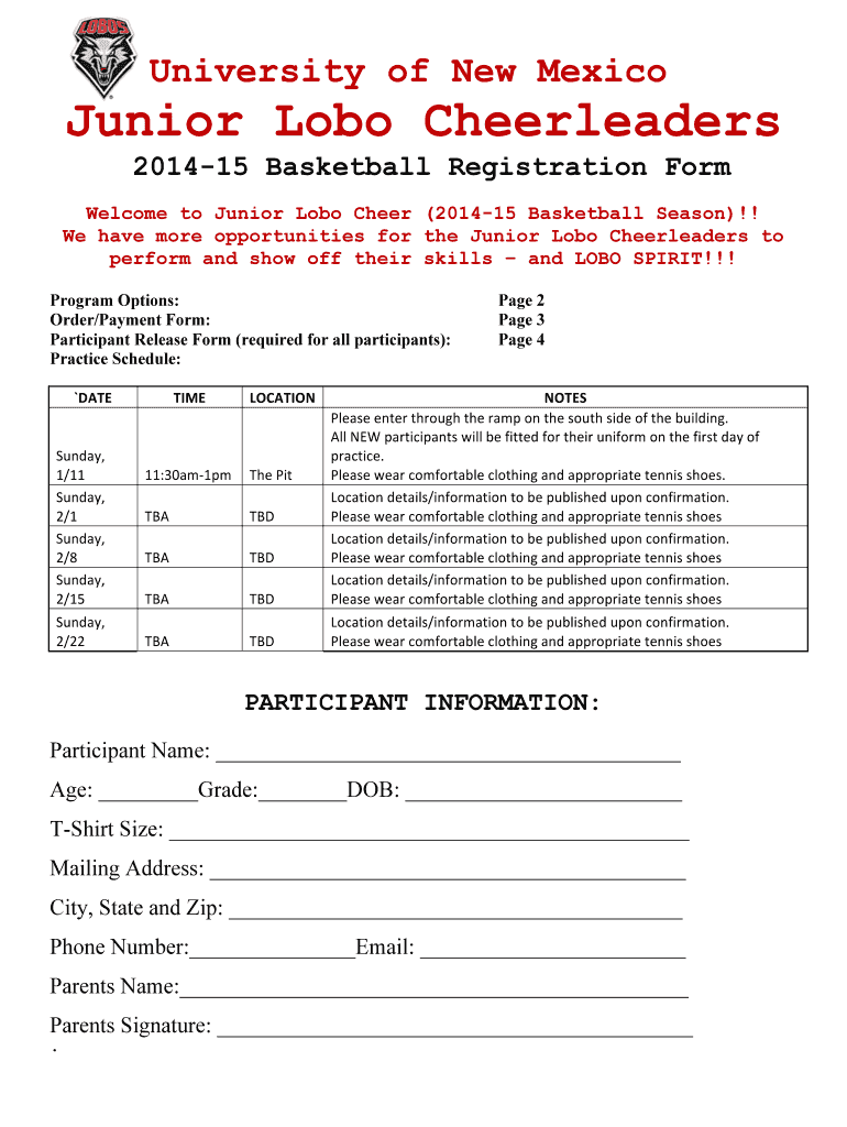 Fillable Online 2014-15 Basketball Registration Form Fax Email Print - pdfFiller