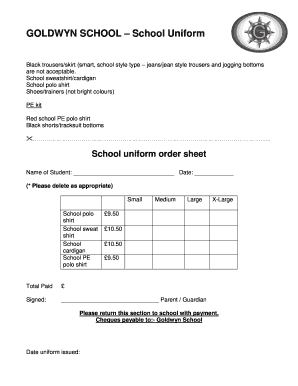 Fillable Online GOLDWYN SCHOOL School Uniform Fax Email Print - pdfFiller