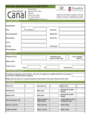 Fillable Online Function Room Booking Form 2017/2018 Fax Email Print ...