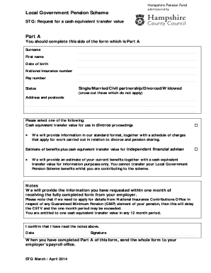 Fillable Online STQ: Request for a cash equivalent transfer value Fax ...
