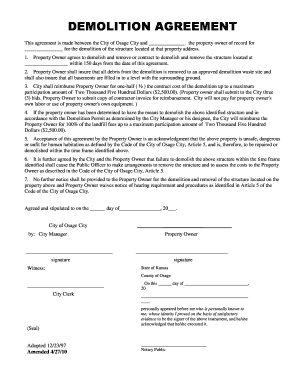 Fillable Online DEMOLITION AGREEMENT Fax Email Print - pdfFiller