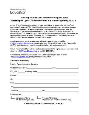 Fillable Online Industry Partner User Add-Delete Request Form Fax Email ...
