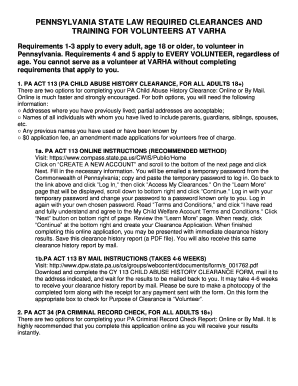 Fillable Online PENNSYLVANIA STATE LAW REQUIRED CLEARANCES AND Fax ...