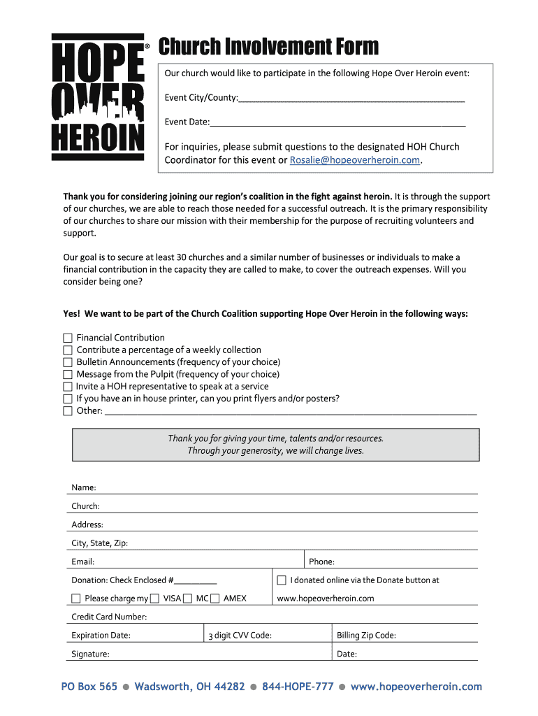 Fillable Online Church Involvement Form Fax Email Print - pdfFiller
