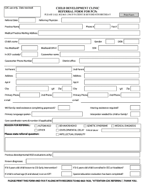 Fillable Online CHILD DEVELOPMENT CLINIC Fax Email Print - pdfFiller