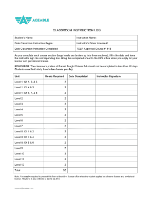 Fillable Online CLASSROOM INSTRUCTION LOG Fax Email Print - pdfFiller